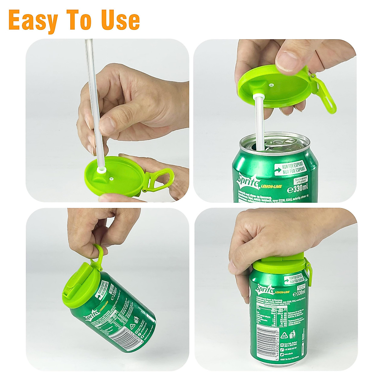 Dipesi 4-pack 4 Color Soda Can Lids with straw,Silicone Straws Soda ​Can Covers,straw soda can lid,BPA-Free, Reusable for can covers for soda, Beverage, Juice,Seltzer(Colour mixture)