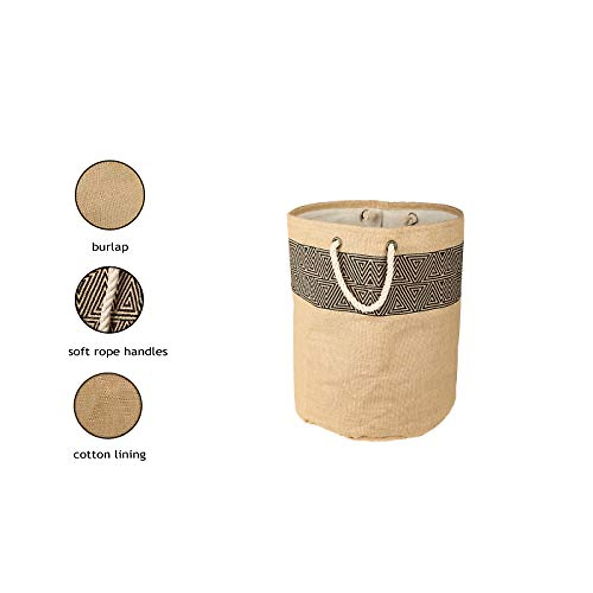 Large Woven Laundry Basket, Decorative Blanket Storage Basket for Living Room, Round Wicker Basket for Towels, Cloths, Farmhouse Jute Basket for Home Decor, 15 x 12 Inches