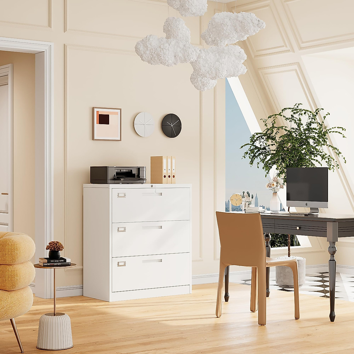 Lateral File Cabinet with Lock, 3 Drawer Lateral Filing Cabinet, Metal Lateral File Cabinet for Home and Office, Metal Storage File Cabinet for Hanging Files Letter/Legal/F4/A4 Size