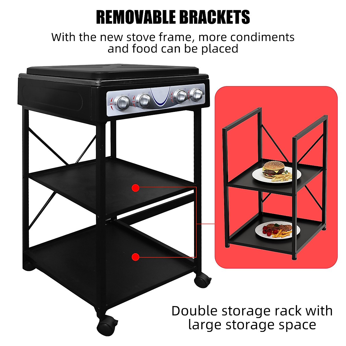 4 Burner Gas Stove Camping Stove Propane Burner Portable Stable RV Stove Top Stainless Steel Camping Grill Stove Outdoor Safety with Removable Stand, CSA Certified Gas Regulator and Hose Easy to Clean