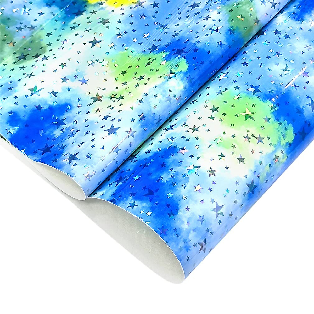 HYANG Holographic Rainbow Smudges Stars PU Faux Leather 1 Roll 12"X53"(30cmX135cm), Faux Leather Very Suitable for Crafts Making Leather Earrings, Bows, Handbag ，Sewing (Type 4)