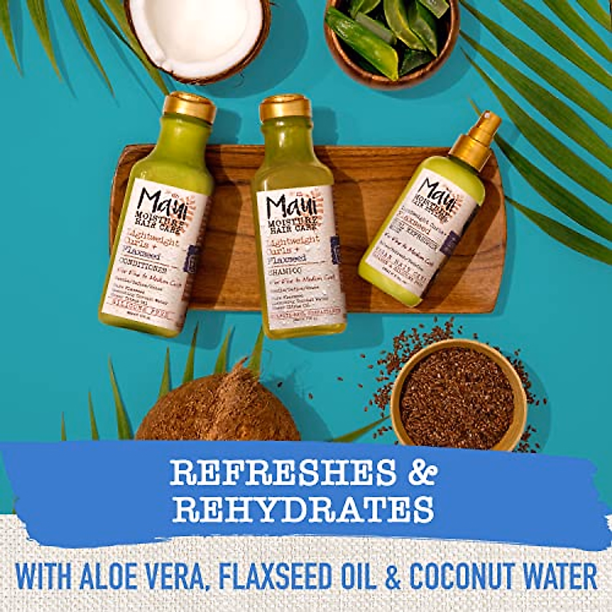 Maui Moisture Lightweight Curls + Flaxseed Curl Refresher Mist, Conditioning and Moisturizing Spray with Aloe Vera, Flaxseed Oil, Coconut Water, Vegan, Paraben Free, Silicone Free, 8 Fl Oz