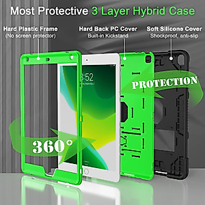 TIMISM 3-Layer Protective Case for iPad 9th/8th/7th Generation 10.2 Inch (2021-2019) | Built-in Kickstand, Military-Grade Drop Protection, Eye-Friendly Green Cover & Enhanced Grip, Black+Green