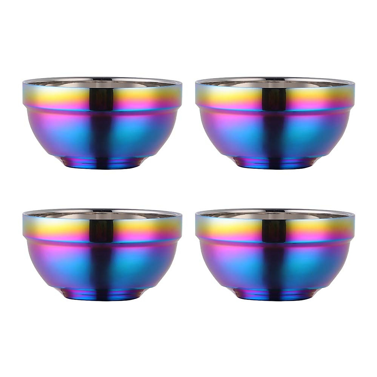 Large Rainbow 304 Stainless Steel Bowl Set of 4, Double-Walled Heat Insulation Anti-Scalding Kitchen Soup Bowls, Drop Resistance Children Bowl Salad Bowl Set for Mixing (5.1 Inches Diameter)