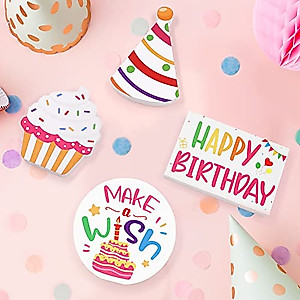 Huray Rayho Birthday Tiered Tray Decor Celebration Wooden Sign Colorful Birthday Party Supplies Make Wish Freestanding Cake Hat Block Bundle Bookshelf Happy Bday Table Decorations Gift for Her