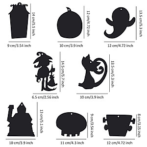 Blulu 48 Pieces Halloween Scratch Paper Rainbow Witch Pumpkin Scratch Crafts Kit Halloween Hanging Ornaments Art with Wooden Stick and Rope for Party Decoration DIY Supplies