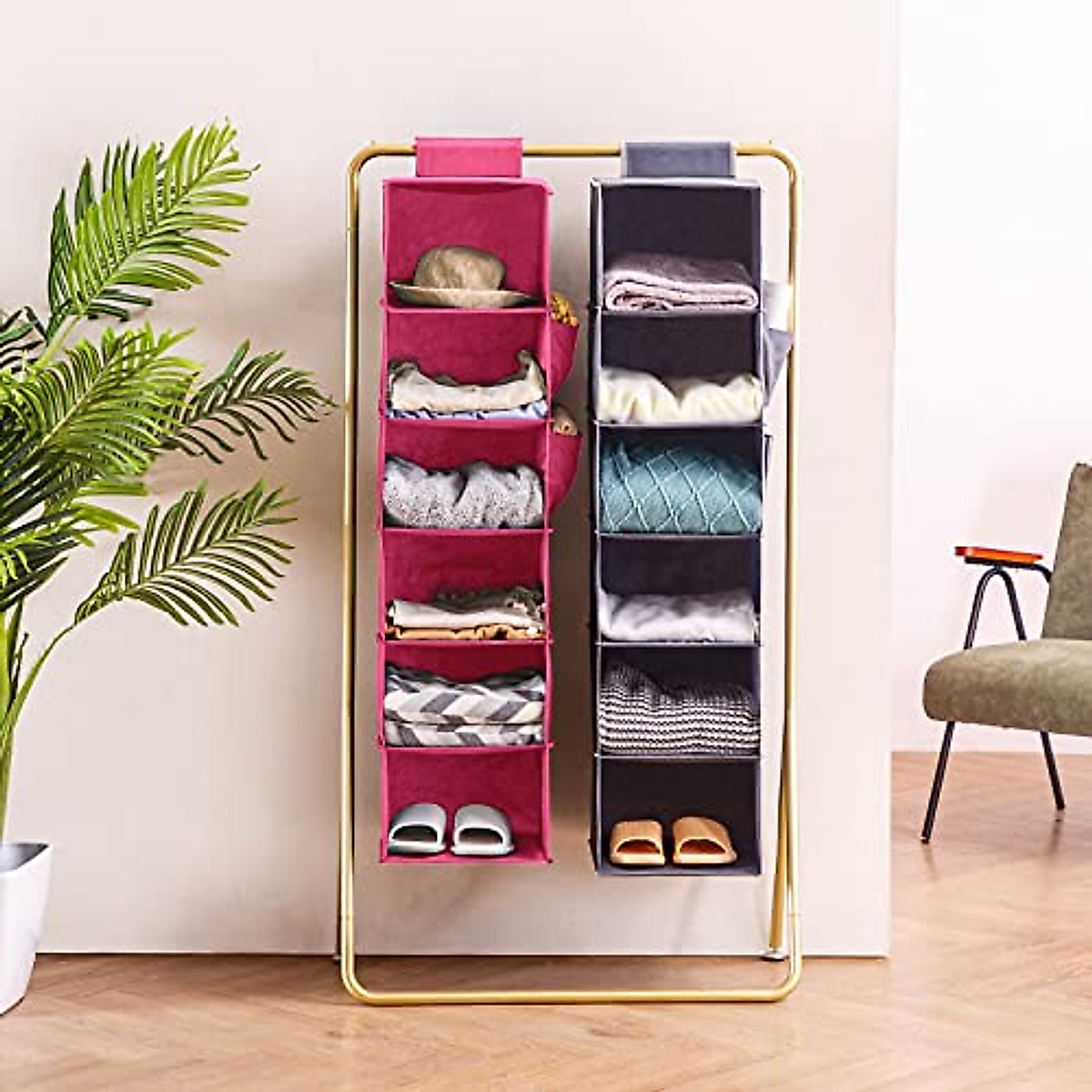 YOUDENOVA Hanging Closet Organizer, Closet Hanging Storage Shelves (Pink)