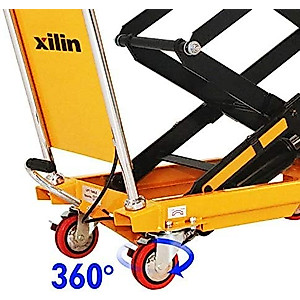 Xilin Electric Pallet Jack Truck Lithium Battery 3300LBS Capacity 48" x 27" Fork Size and Manual Hydraulic Lift Table Cart Double Scissor 330lbs Capacity 43.3" Lifting Height