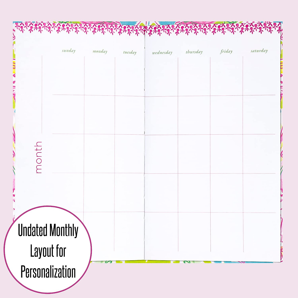 Lilly Pulitzer On The Go Agenda Set, Undated Monthly Pocket Planner with Black Ink Pen, 12 Month Annual Organizer with Notes Pages, Monthly Calendars, and Yearly Overviews, Golden Hour