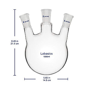 Labasics Glass 1000ml 3 Neck Round Bottom Flask RBF, with 24/40 Center and Side Standard Taper Outer Joint, 1000ml