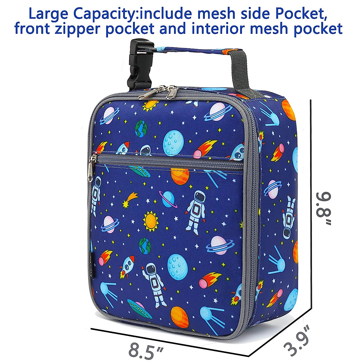 FlowFly Kids Lunch box Insulated Soft Bag Mini Cooler Back to School Thermal Meal Tote Kit for Girls, Boys, Astronaut