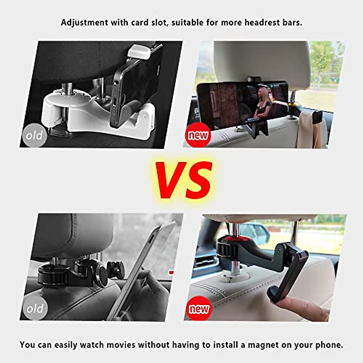 Junecarp 2 Pack Car Seat Headrest Hooks,Multifunction Car Phone Holder Hook Hangers Storage Organizer,Backseat Hooks Suitable for Purse Coats Umbrellas Grocery Bags Handbag Phone (Red)