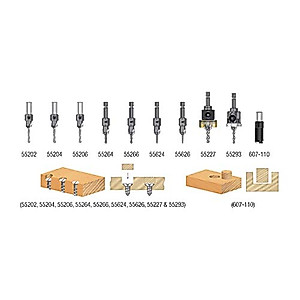 Amana Tool AMS-627 3-Pc Carbide Tipped Countersink with Adjustable Depth Stop and No-Thrust No Marring Ball Bearing with Replacement Countersinks Quick Release Shank Set