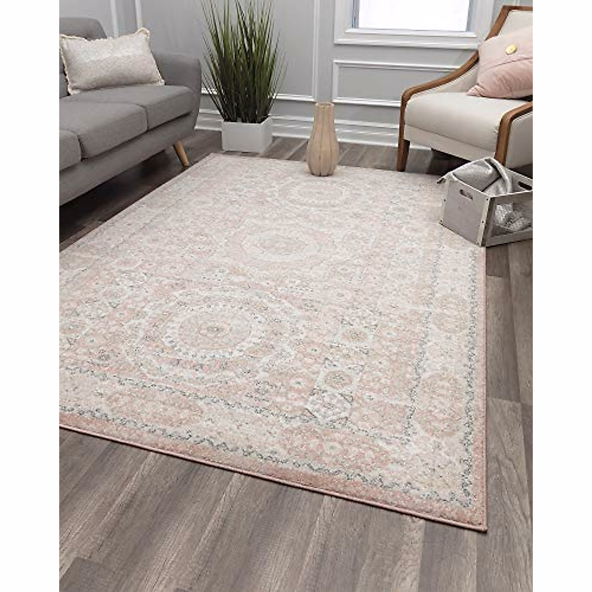 Rugs America Harper HY60A Pink Lemonade Transitional Vintage Area Rug, 5'x7'