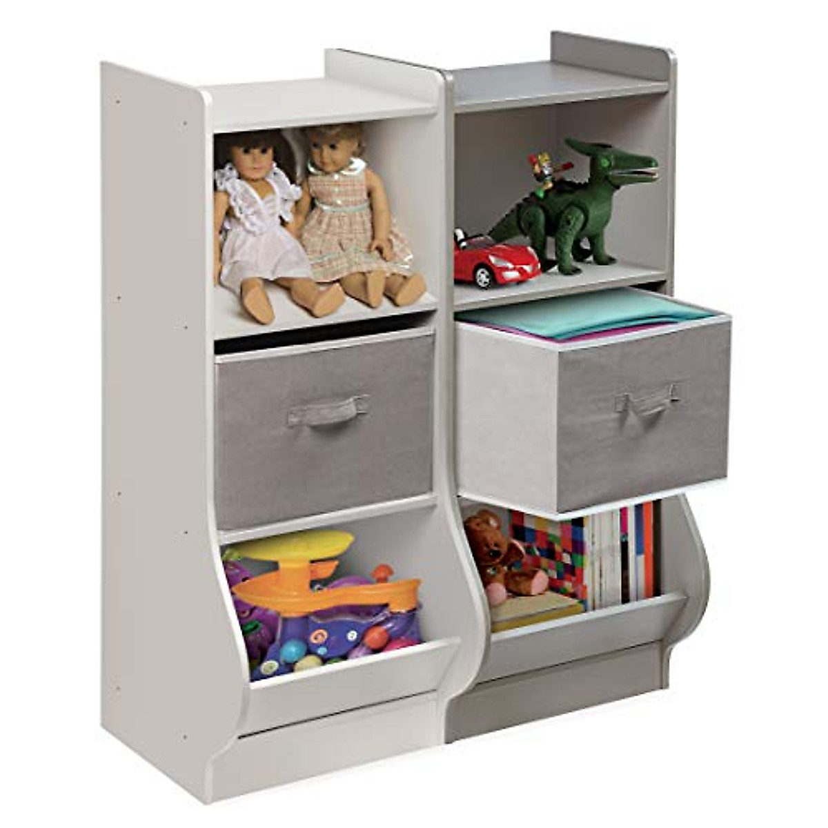 Badger Basket Upright Storage Nook with Reversible Basket, White, Melamine Surface, 2 Shelves, 1 Angled Bin, Customizable Storage Solution for Kids