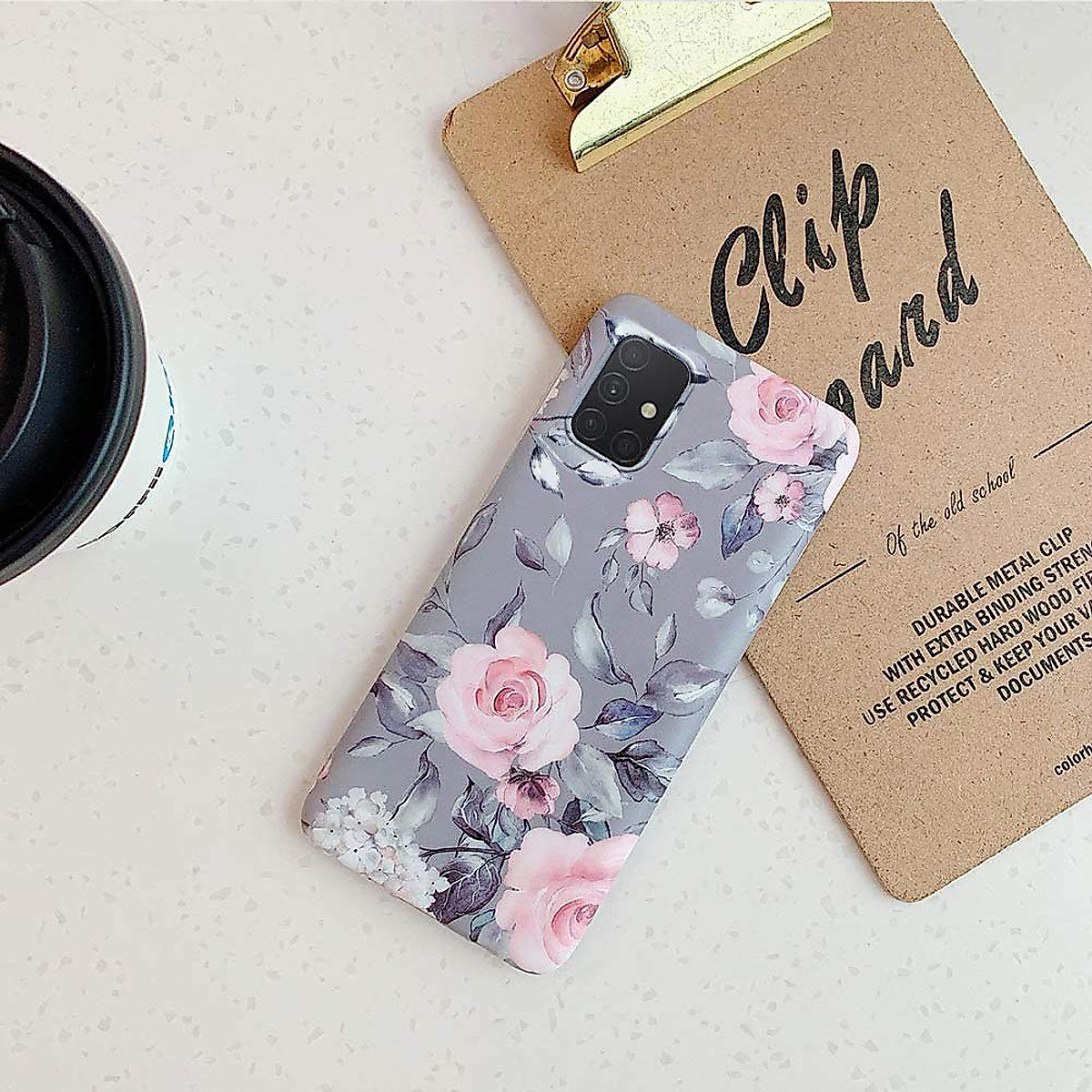 YeLoveHaw for Samsung Galaxy A51 Phone Case for Women Girls,Soft Slim Fit Full-Around Protective Cute Case with Floral Purple Gray Leaves Pattern for Samsung GalaxyA51 (NOT Fit A51 5G)(Pink Flowers)