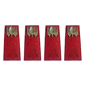 Ochine 4Pcs Christmas Cutlery Holders, Christmas Tree Snowflake Pattern Silverware Holders, Xmas Hat Tableware Cutlery Bags Christmas Pocket Knifes Forks Holders Dinnerware Christmas Decorations