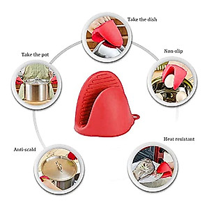 Yvnicll Silicone Oven Mitts Heat Resistant for Kitchen, Finger Protector Pot Holder for Kitchen,Cooking,Baking,BBQ - Heat Resistant Gloves（Red）
