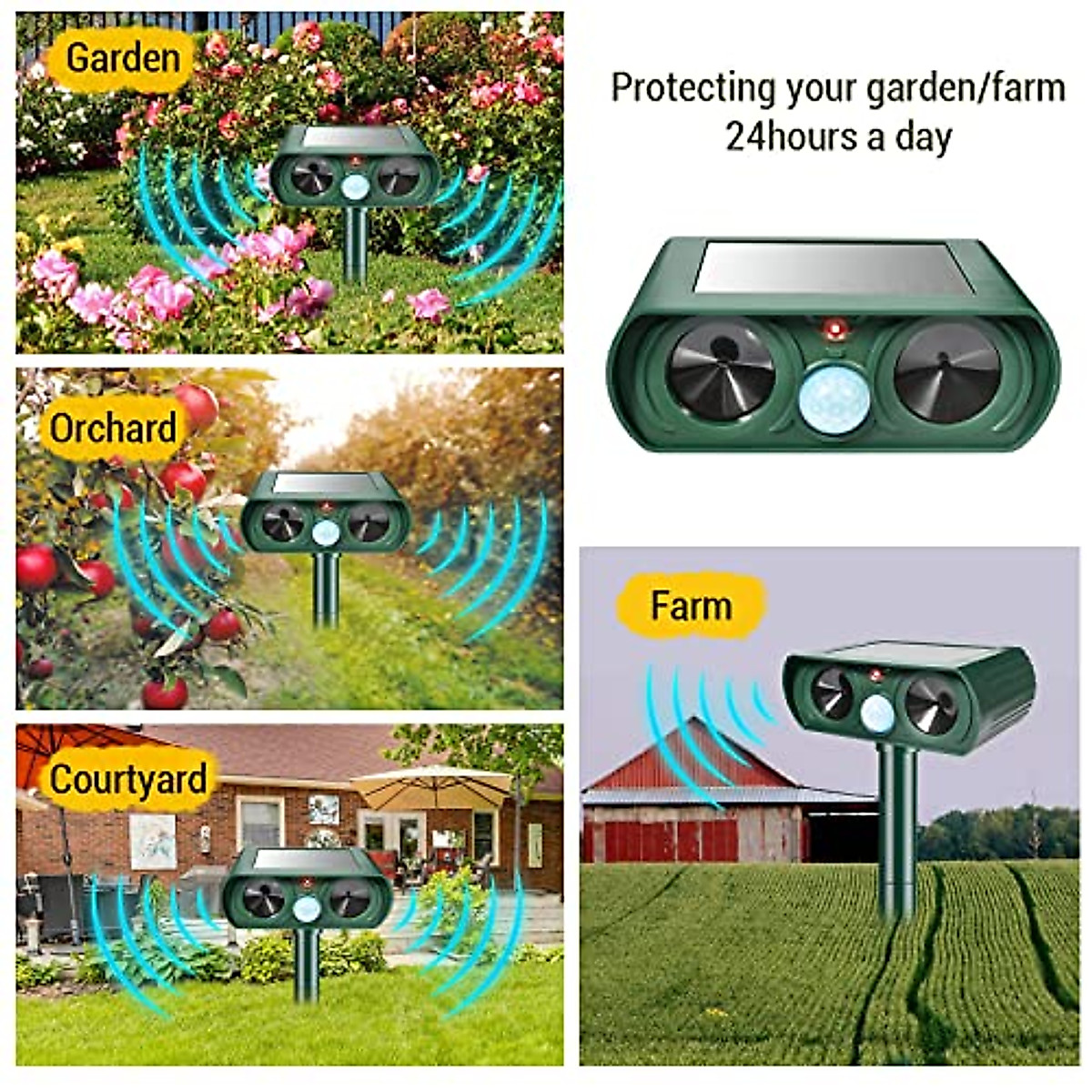 Lubatis 2 Pack Animal Repellent Outdoor Solar Animal Repeller Deterrent with Motion Sensor Ultrasonic Repellent for Cat, Squirrel, Deer, Raccoon, Skunk, Rabbit, Dog, Waterproof