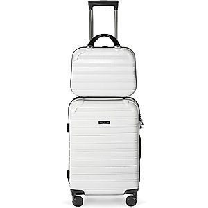 Hard Case Luggage 2 Piece Sets Carry On Luggage Lightweight With Spinner Wheels Rolling Suitcase 22x14x9 Airline Approved PC+ABS TSA Lock Hardshell Travel Carry On Hardside 14/20 Inch 2PCS,White