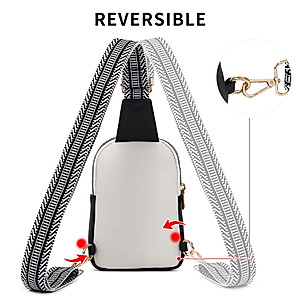 VATAN Small Sling Bag Women's Crossbody Fanny Packs Leather Crossbody Bags for Women (A-Black with White)