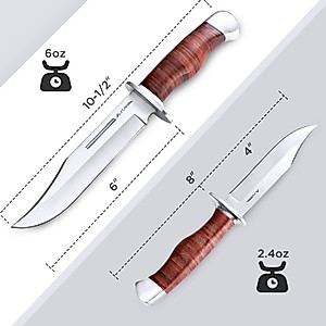 FLISSA 15-inch Fixed Blade Tactical Bowie Knife with Sharpener & Fire Starter and 2-piece Bowie Knife with Sheath