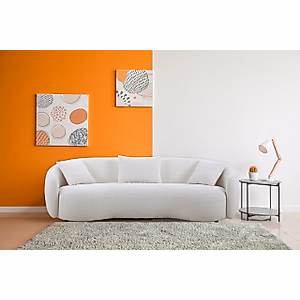 HanStrong 93.6" Curved Sofa Couch for Living Room, Modern 3-Seat Comfy Boucle Fabric Sofa with 3 Throw Pillows for Apartment Office, Beige