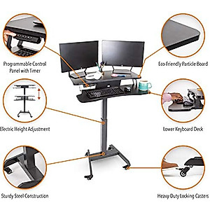 Stand Steady Cruizer Premier Rolling Electric Podium Desk - Height Adjustable, Mobile Standing Desk with Wheels, Keyboard Tray, Programmable Control, Compact Design for Office, School, Home (Black)