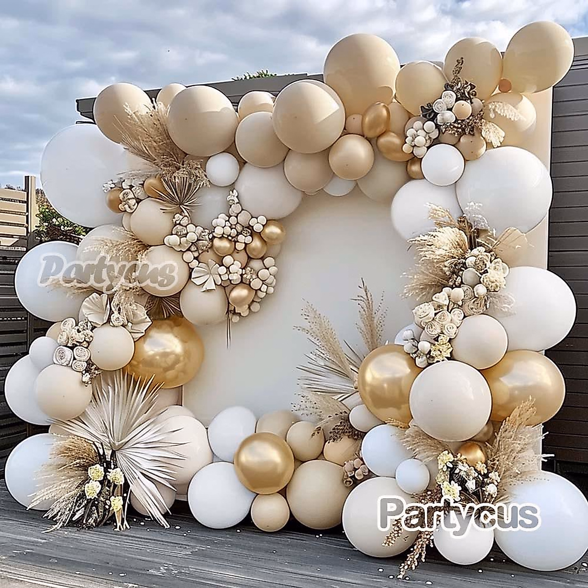 White Sand Gold Balloon Garland - Double Stuffed Pastel White Cream Beige Matte Balloons Neutral Nude Ivory Balloon Arch Kit for Boho Baby Shower Birthday Bridal Wedding Party Decoration