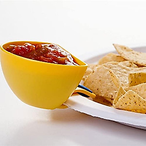 Dip Clip for Bowls Plates 4PCS Plastic Dish Chip Bowl and Dip Serving Set Sauce Holder for Spice Tomato Sauce Salt Veggie Vinegar Ketchup