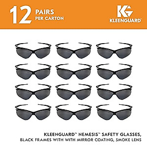 KleenGuard™ V30 Nemesis™ Safety Glasses (25688), with Mirror Coating, Smoke Lenses, Black Frame, Unisex Sunglasses for Men and Women (Qty 12)