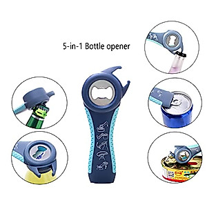 Tyzine Jar Opener|5 in 1 Multi Function Can Opener Bottle Opener Kit with Silicone Handle|Easy to Use for Women, Elderly and Arthritis Sufferers (Blue)