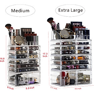 Cq acrylic 4 Pack Clear Makeup Organizer Countertop,Stackable 12 Drawers Skincare Organizer,Cute Skin Care Organizer for Vanity Hair Clip,Jewelry,Beauty Product Desk and Make Up Organizers for Vanity