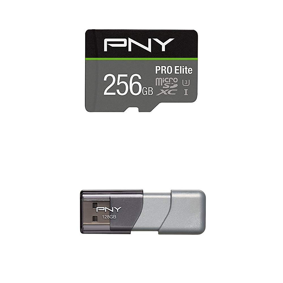 PNY U3 Pro Elite MicroSDXC Card - 256GB - (P-SDUX256U395PRO-GE) with PNY Turbo 128GB USB 3.0 Flash Drive - (P-FD128GTBOP-GE)