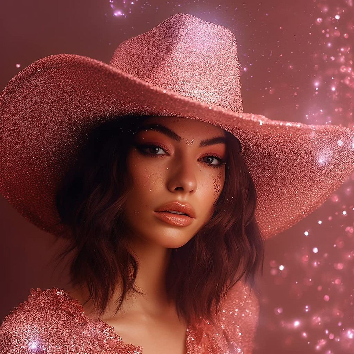 DAJOOEE Cowgirl Hat with Heart Sunglasses Glitter Cowboy Hat for Women Cosplay Bachelor Party Costume Hats (Pink)