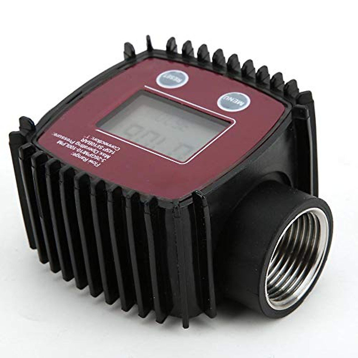 Liquid Water Flowmeter,K25 1in Female Thread Digital Display Flowmeter,High Flow Sensor 10-120L/MIN 0-999999(Red)