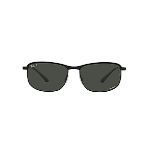 Ray-Ban RB3671CH Chromance Rectangular Sunglasses, Black On Black/Dark Grey Polarized, 60 mm
