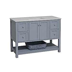 Lakeshore 48-inch Bathroom Vanity (Engineered Carrara/Powder Blue): Includes Powder Blue Cabinet with Engineered Carrara Countertop and White Ceramic Sink