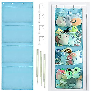Stuffed Animal Storage Net, Over The Door Organizer Storage for Stuffed Animals Plush Toy, Stuffed Animal Storage Ideas Holder with 4 Large Pockets Hanging Door Organizer for Kid Room Bathroom Kitchen