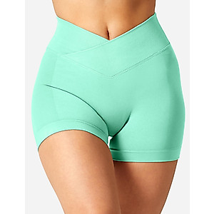 YEOREO Workout Gym Shorts Women Sport Scrunch Butt Lifting 3.5" Seamless V Waist Amplify Shorts Light Green Medium