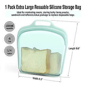 JIN ZHOU Silicone Storage Bag, Extra large Silicone Storage Container Dishwasher Microwaveable Safe Extra Thick Air tight Silicone Bag for Sandwich, Snack, Travel Items White