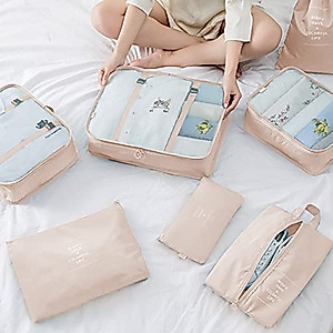 CHENGBAI TOTE 7 Pcs Luggage Packing Cubes Set, Large Capacity Travel Bags, Luggage Organizer Bags in 7 Sizes for Travel Essentials, Packing Organizers, Luggage Storage to Save Space- Beige