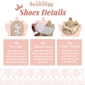 Sawimlgy Baby Girls Mary Jane Sequins Crown Flats PU Leather Wedding Party Princess Ballet Shoe Infant Rubber Sole Prewalker Toddler First Crib Shoes