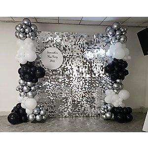 Silver Shimmer Wall Backdrop - 24 pcs Decorations Panel | Wedding, Birthday, Anniversary, Engagement & Bridal Shower Party Decor | Glitter Bling Sequins Photo Backdrops Sheets (Silver)