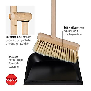 Copco Standing Broom with Dustpan, Beechwood