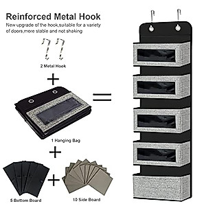 JAYSDAYLY Over the Door Hanging Organizer Storage with 5 Large Pockets,Wall Mount Pantry Organizers with Clear Windows and 2 Metal Hooks for Toilet,Bathroom,Closet,Nursery,Diapers