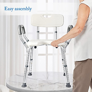 U Shower Chair Seat for Senior up to 350lb Capacity with Padded Armrests for Bathtub Slip Resistant Shower Seat Adjustable Height Shower Chair