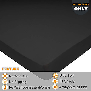 Stretch Full Size Fitted Sheet Only - 4-Way Stretchy Jersey Knit, Cozy T-Shirt Soft, Wrinkle Free, Snug Fit & Stay in Place, No More Slipping Off for Mattress (Deep: 5"-16") - Dark Gray, Full