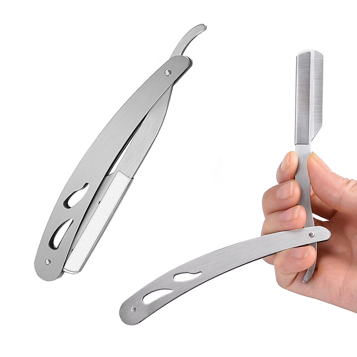 Wismee Professional Shaving Razors for Men Classic Straight Edge Barber Knife Razor with 110 Blades Salon Quality Stainless Steel Shavette Men's Manual Shaver Matte Silver Razor