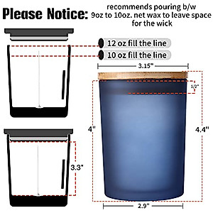 Aminigram 12 Pack, 10 oz Navy Blue Candle Jars with Bamboo Lids and Sticky Labels, Empty Glass Candle Jars for Making Candles, Morden Kitchen Bathroom Small Object Container - Dishwash Safe